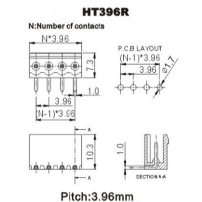 Bộ Terminal HT3.96mm 6-Pin Chân Cong