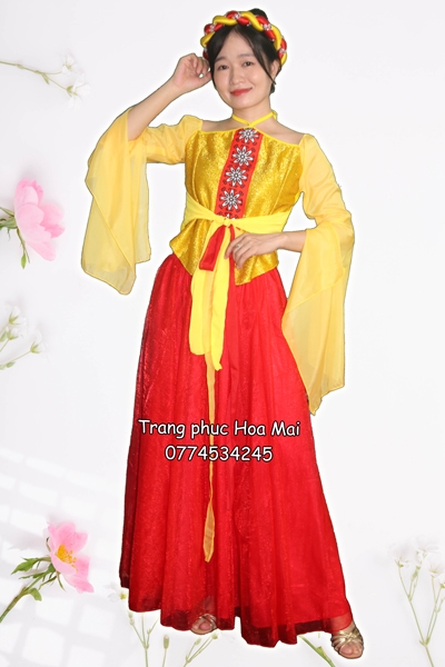 Cho thuê trang phục váy yếm vàng đỏ - Trang phục Hoa Mai