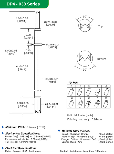 Chân pin kiểm tra HTV DP4 - 038 Series