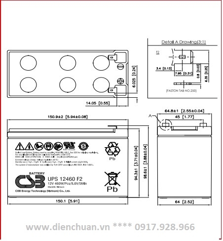 Ắc quy CSB UPS 12460 F2 (12V 460W/ 9Ah)