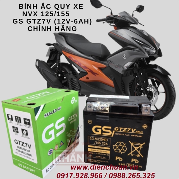 Bình ắc quy xe máy GS GTZ7V ( 12V-6.3Ah) dùng cho xe Yamaha NVX, Yamaha ...
