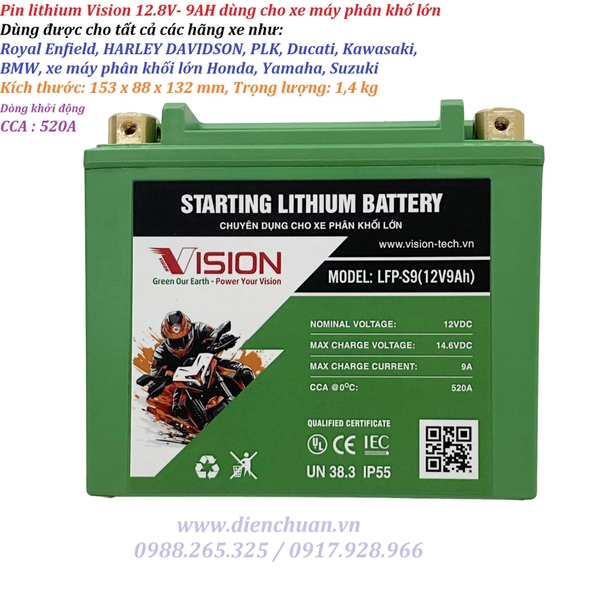 Ắc quy ( pin) lithium 12V 9Ah dùng cho xe máy HARLEY DAVIDSON, PLK ...