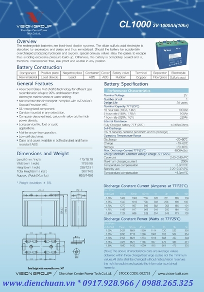 Ắc quy Vision CL1000 ( 2V 1000Ah )