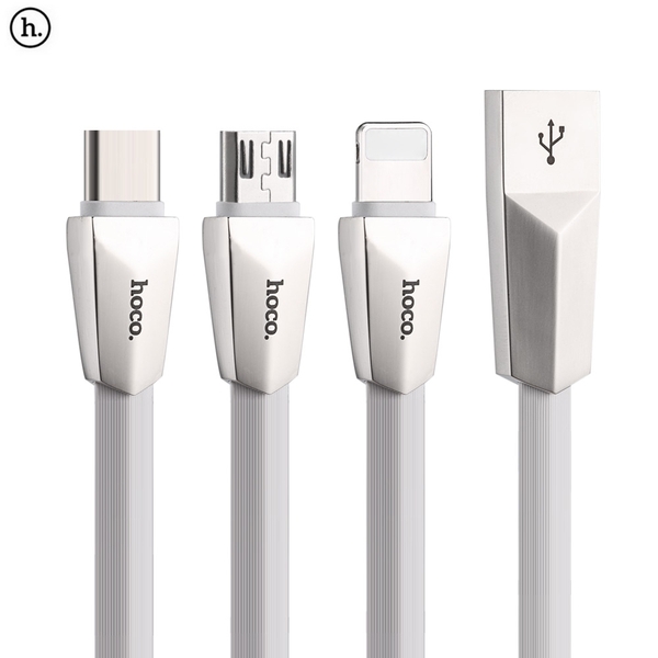 Cáp Hoco U9 One Pull Three Zinc Alloy Jelly Knitted Lightning+micro+ty