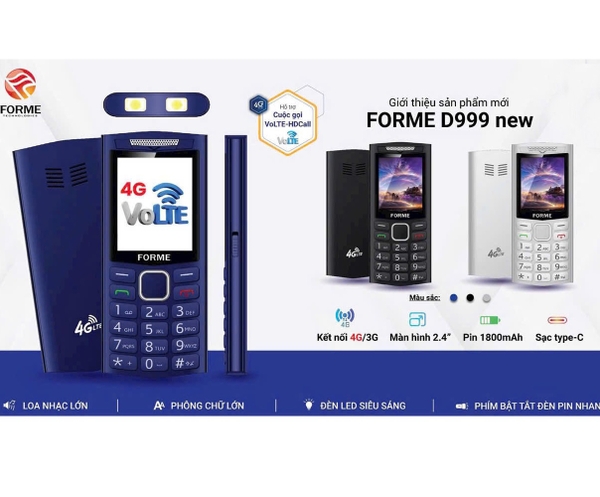 Điện thoại Forme D999 4G Chính hãng - Sóng 4G chuẩn TRỌNG PHÚ mobile