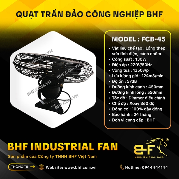 Quạt Trần Đảo Công Nghiệp BHF FCB-45 (Công Suất 130W - Cánh 45CM) Quạt ...
