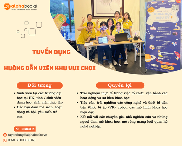 Alpha Books tuyển Hướng dẫn viên khu vui chơi