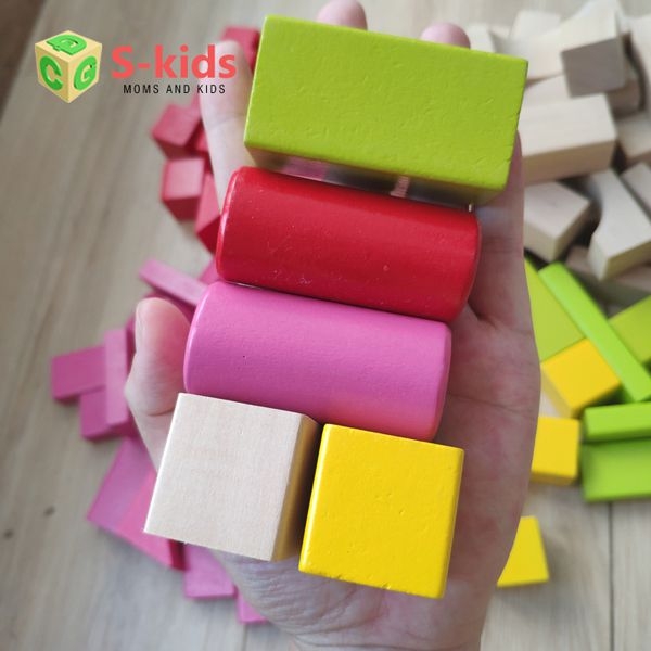 Đồ chơi gỗ, Khối xếp hình xây dựng 100 pcs, đồ chơi kỹ năng sáng tạo