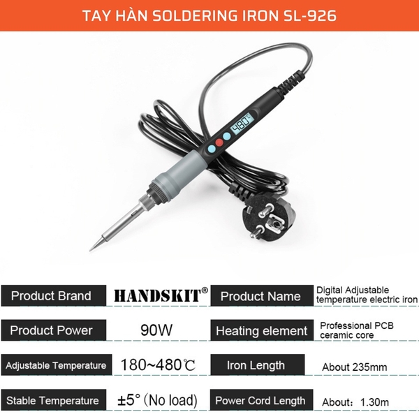 Mỏ hàn thiếc điều chỉnh nhiệt độ SL926 220V 90W tặng bọt biển, nhựa ...