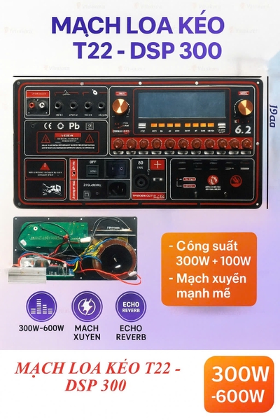 Bo mạch loa kéo T22 DSP 300, 300W-600W, KT19X38cm, dùng cho 2 loa 40cm ...