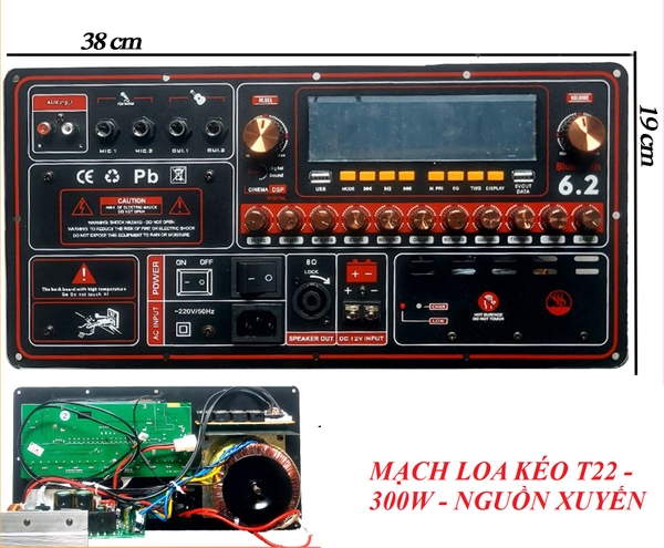 Bo mạch loa kéo T22 DSP 300, 300W-600W, KT19X38cm, dùng cho 2 loa 40cm ...