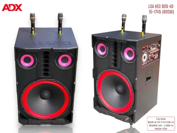 Loa Kéo 4 Tấc Đơn Adx 15-1745, Công Suất 800w, 2 Micro UHF | Vinakara.com