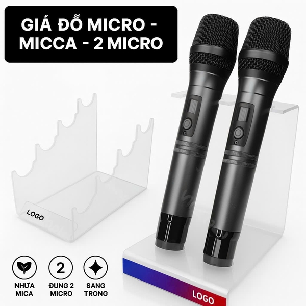 Kệ micro mica trong suốt, đựng 2 micro trang trí | Vinakara.com