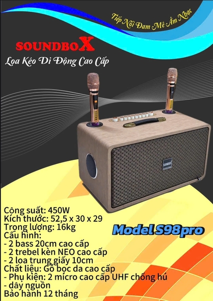 Loa kéo di động SOUNDBOX S98 PRO,2 Bass 20 Công suất 450W | Vinakara.com