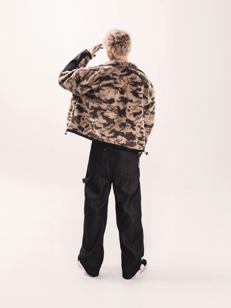 Áo khoác lông cừu họa tiết camo DAVIES cổ trụ Fleece Zip-Up Jacket DAVIES