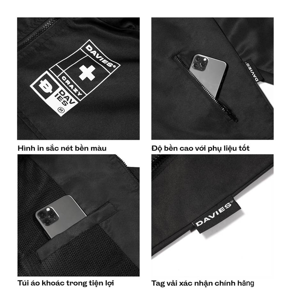 Áo khoác local brand đẹp có nón màu đen Điên Jacket DAVIES