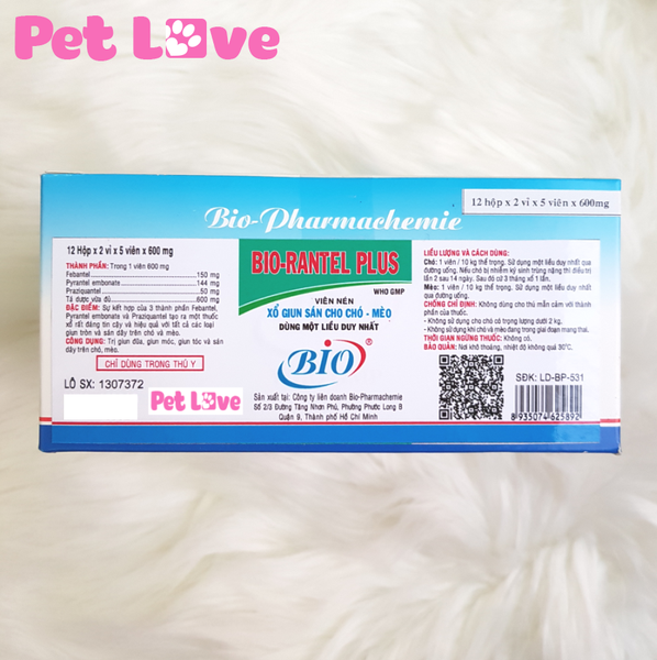 Thuốc xổ giun sán cho chó mèo lớn Bio Rantel Plus 1 hộp x 120 viên ...