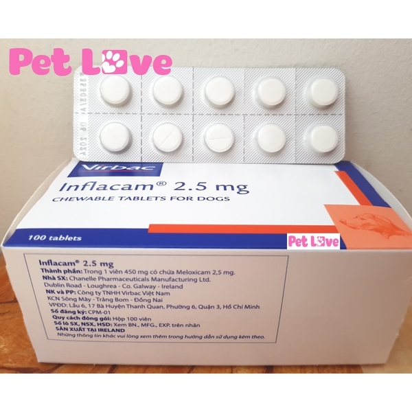 1 hộp Inflacam 2,5mg kháng viêm, giảm đau trên chó (100 viên) | Pet Love