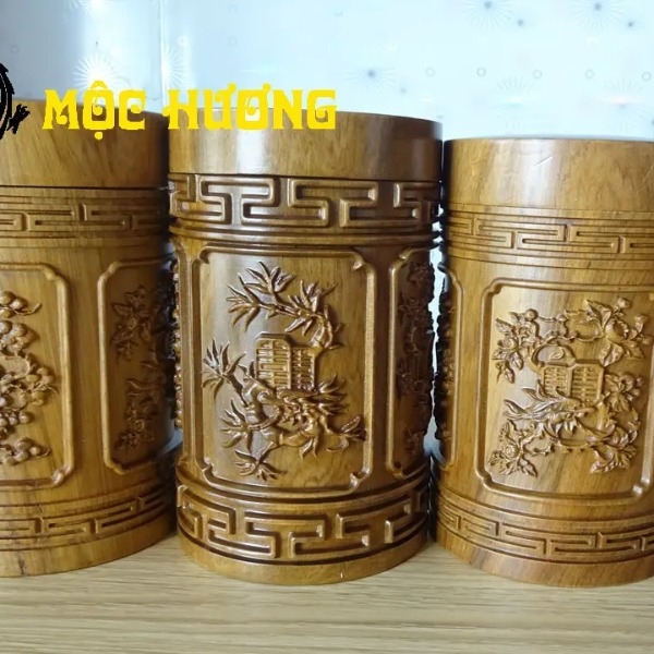 Hộp đựng chè gỗ bách xanh mộc châu thơm ngát - hũ đựng chè gỗ quý