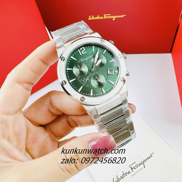 Đồng Hồ Nam Salvatore Ferragamo F80 Classic Chronograph Bạc Mặt Xanh Lá ...