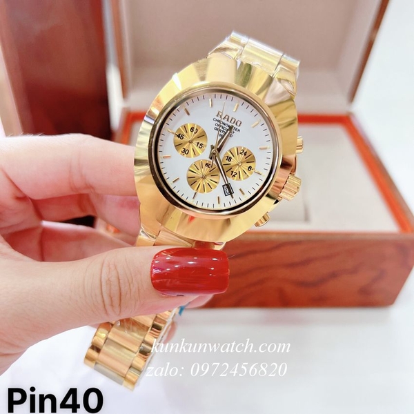 Đồng Hồ Nam Rado Chronograph 6 Kim Vàng Mặt Trắng 40mm KUNKUN WATCH