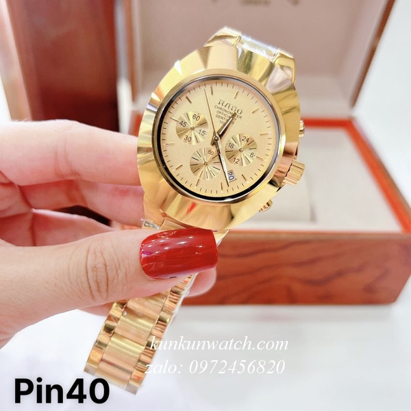 Đồng Hồ Nam Rado Chronograph 6 Kim Vàng Mặt Vàng 40mm KUNKUN WATCH