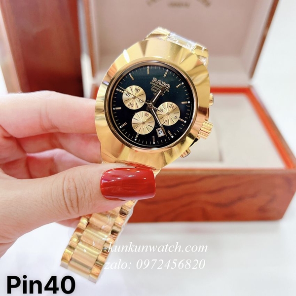 Đồng Hồ Nam Rado Chronograph 6 Kim Vàng Mặt Đen 40mm KUNKUN WATCH
