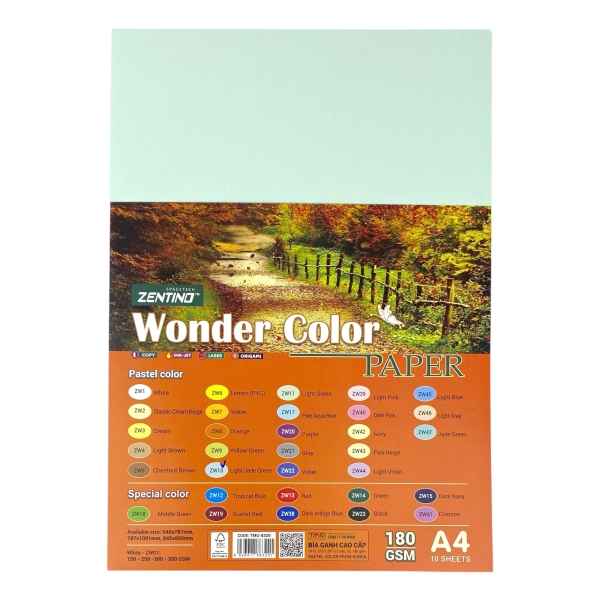 Bìa màu Zentino TMG-8320 210x297mm 180gsm 10 tờ pastel, văn phòng phẩm
