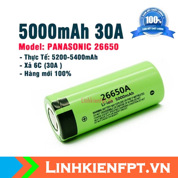 Cell pin 26650 panasonic 5000mah xả 30A | linhkienfpt