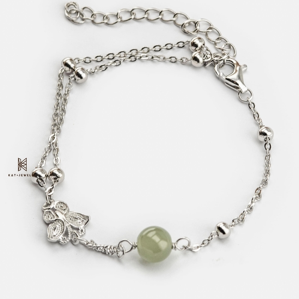 BRA BUTTERFLY AND GREEN JADE STONE BALL CHAIN