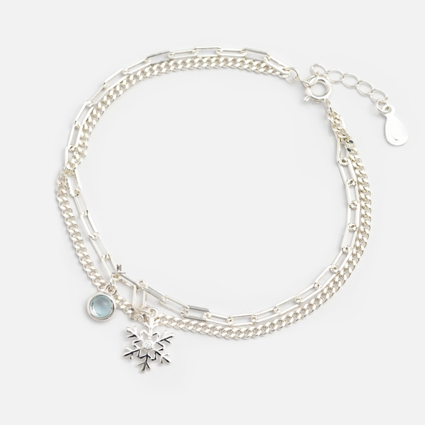 BRA MULTI SNOWFLAKE GEM DOUBLE OVAL CHAIN BLUE STONE