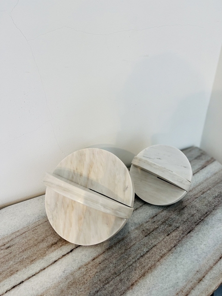 REAL MARBLE - BIG ROUND BOOKEND - BE003 - MILKY WHITE VIETNAM STONE ...