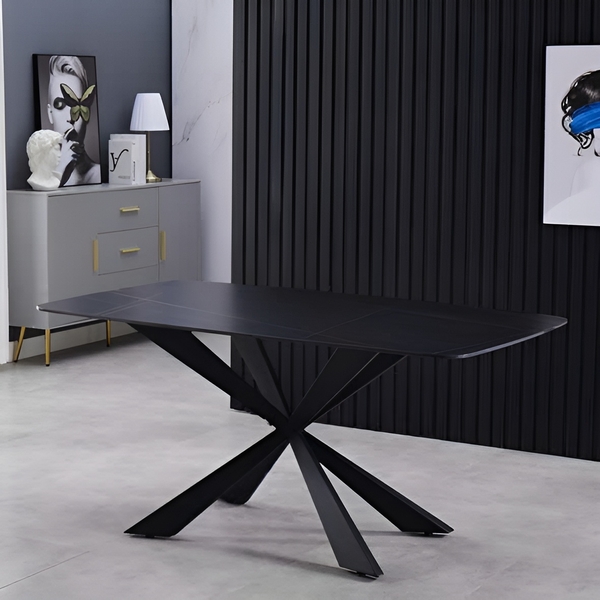 Bàn Ăn Mặt Đá Đen Chân Sắt Chéo Plus - BAĐCP lynconcept.com