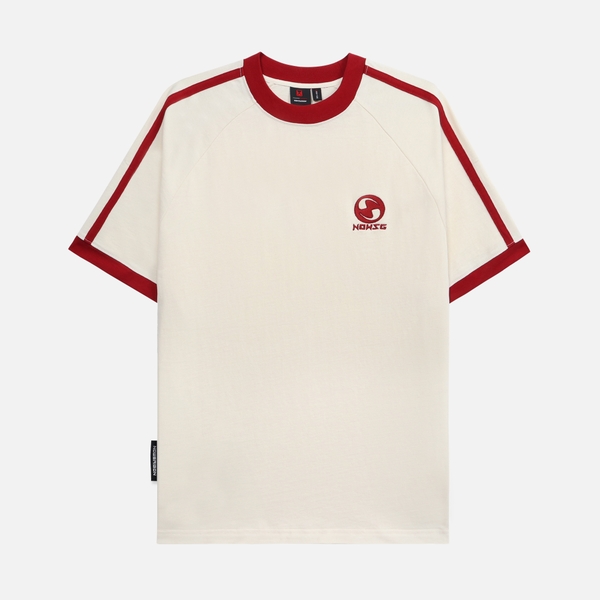 LINE BOXY RAGLAN TEE - CREAM/RED