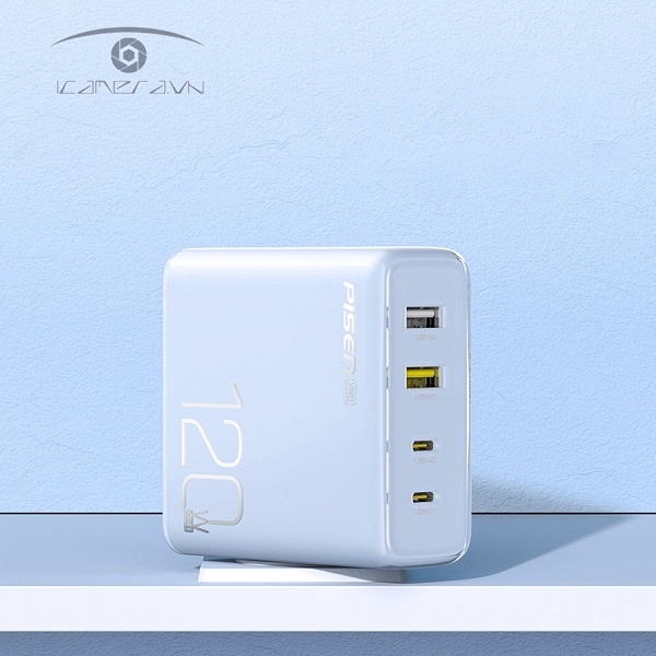 Bộ sạc PISEN PRO Crystal 120W GaN 2C2A kèm dây C to C, sạc nhanh đa ...