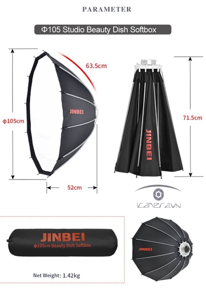 Softbox Beauty Dish Jinbei 105cm có lưới tổ ong