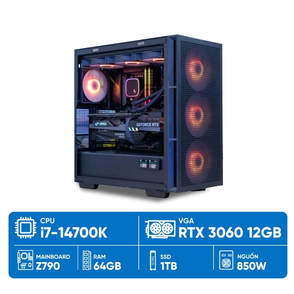 PC Đồ Họa i7-3060 ( i7-14700K, RTX 3060 12GB, Ram 64GB DDR5, SSD 1TB ...