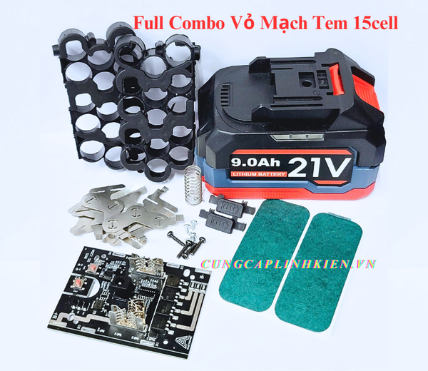 Vỏ pin chống sốc 18v 21v 5S 3P 15cell 18650, báo led viền chưa kèm mạch ...