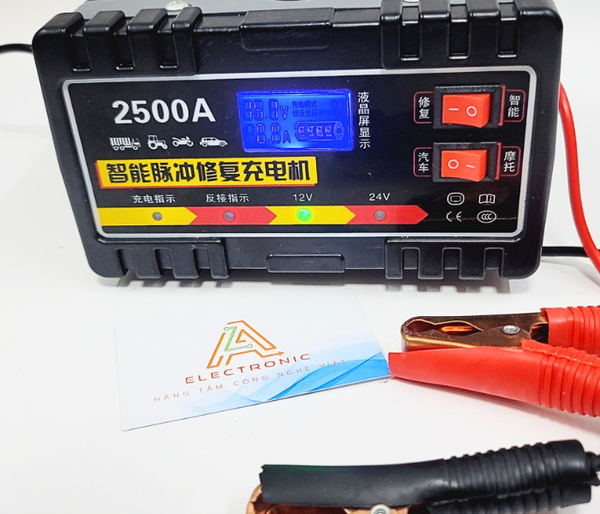 Máy sạc ắc quy model 2500A 12v 24v sạc bình 6Ah-150Ah màn hiển thị LCD ...