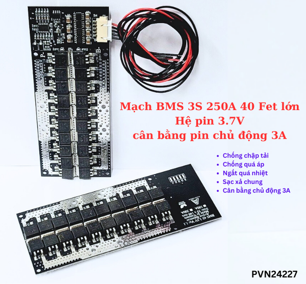 Mạch BMS 3S 250A 3.7V có sẵn cân bằng pin chủ động 3A, bảo vệ chập tải ...