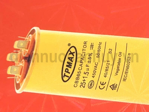 Tụ điều hòa 3 chân 25+1.5uf TPMAX xịn vỏ vàng hộp đỏ | Điện, Nước, Kim ...