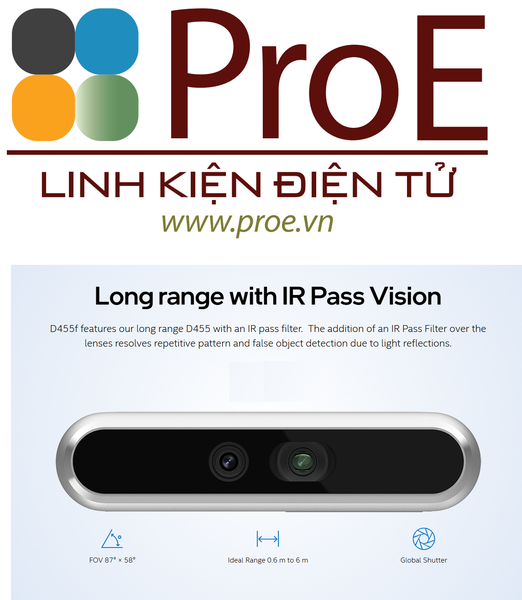 Intel® RealSense™ Depth Camera D455F | Điện tử ProE