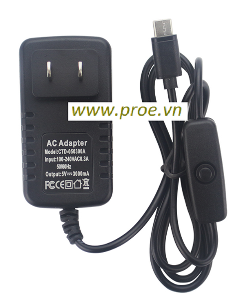 Nguồn 5V, 3A USB Type C Raspberry Pi 4 có công tắc | Điện tử ProE