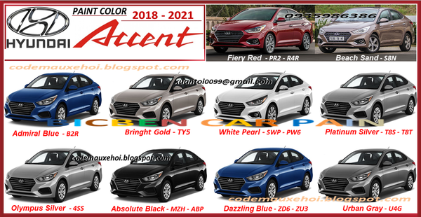 CODE MÀU XE HYUNDAI CÔNG TY TNHH THƯƠNG MẠI - DỊCH VỤ SƠN QUANG PHÚ