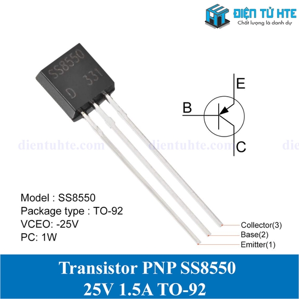 Transistor NPN SS8050 PNP SS8550 25V 1.5A chân cắm TO-92 | Điện Tử HTE