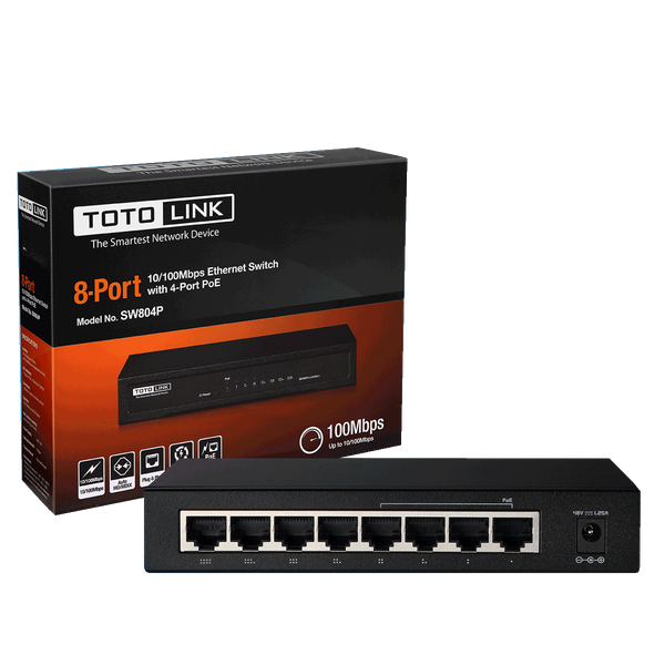 Switch 8 ports 10/100Mbps PoE Switch TOTOLINK SW804P | CAMERA THÁI PHIÊN