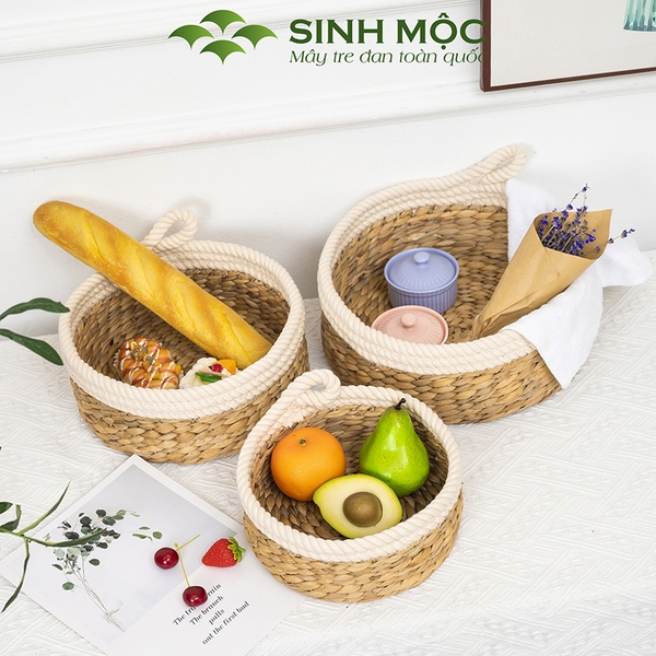 Khay decor lục bình pha cotton, dùng trang trí, đựng hoa quả, khay mỹ ...