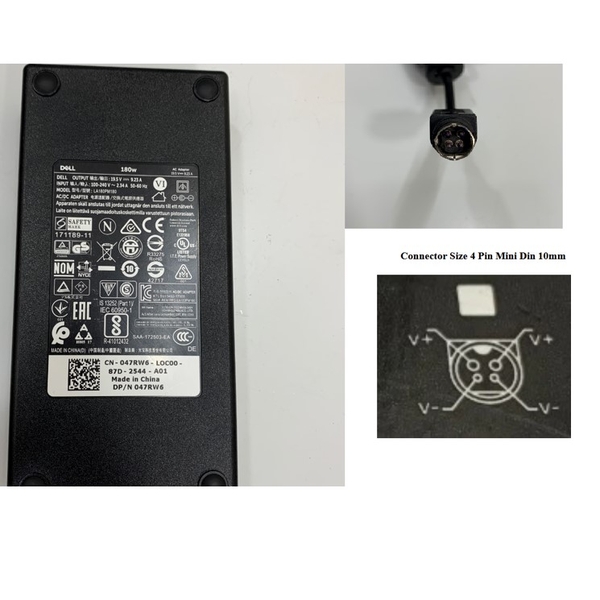 Adapter 19.5V 9.23A 180W Dell Connector Tip Size 4 Pin Mini Din 10mm ...