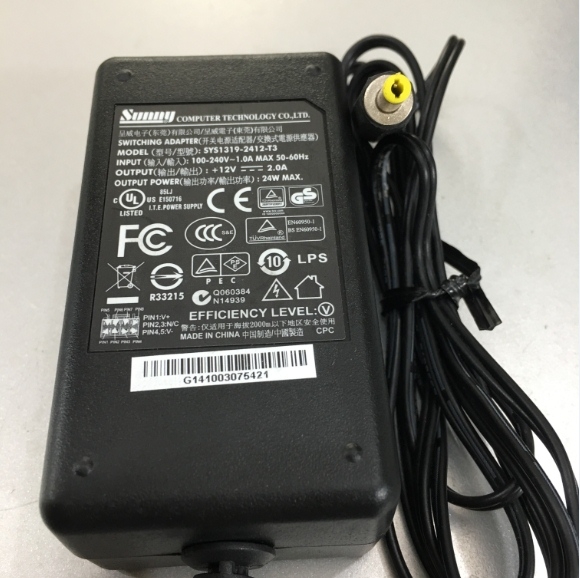 Adapter 12V 2A 24W SUNNY SYS1319-2412-T3 IEC C14 Power Cord For Aruba ...