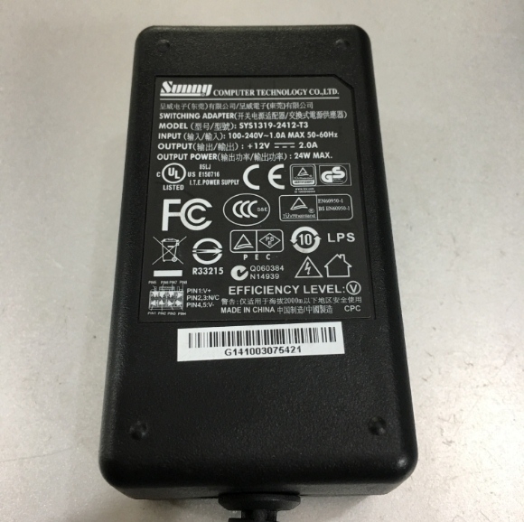 Adapter 12V 2A SUNNY Connector Size 5.5mm x 2.5mm For Ruckus Wireless ...